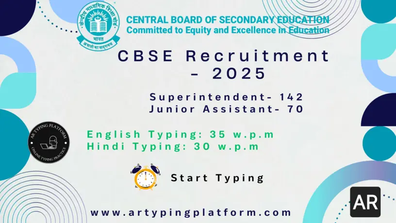 CBSE Superintendent & Junior Assistant Recruitment 2025 English Typing & Hindi Typing Rules ...
